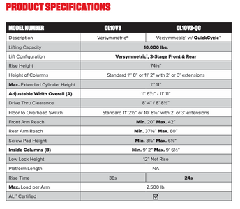 CHALLENGER 2-POST LIFT MODEL CL10V3 10K VERSYMMETRIC® — Automotive Lift ...
