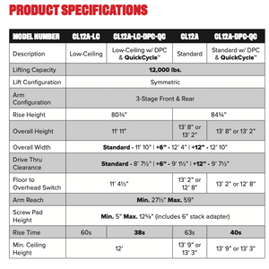 CHALLENGER 2-POST LIFT MODEL CL12A 12K HEAVY DUTY ADJUSTABLE LIFT ...